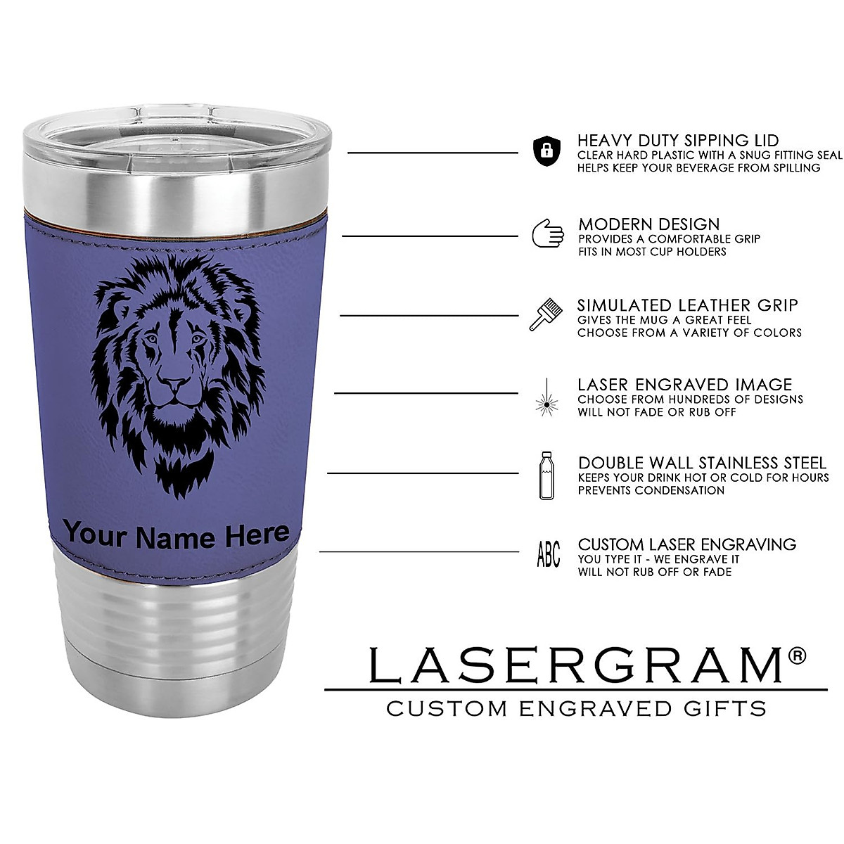 LaserGram 20oz Vacuum Insulated Tumbler Mug, Horse and Cowgirl, Personalized Engraving Included (Faux Leather, Dark Purple)