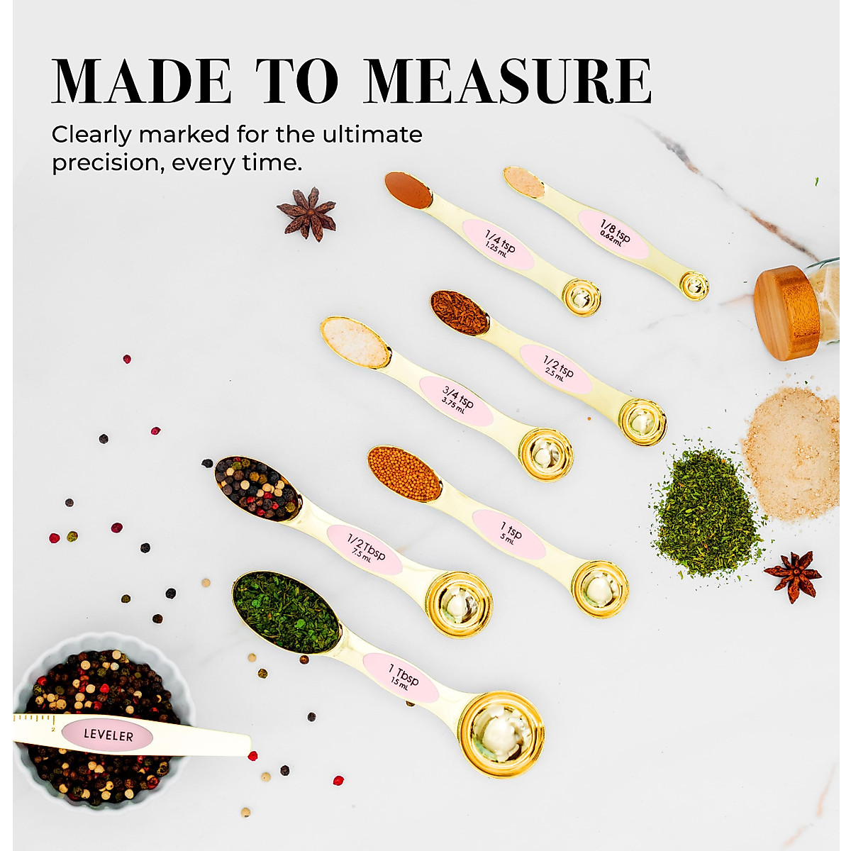 Pink Magnetic Measuring Spoons Set - 8-Piece Dual-Sided Stainless Steel Spoons, Stackable and Spice Jar Friendly – Stylish Pink Kitchen Accessories for Cooking and Baking