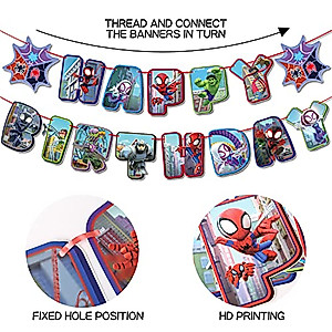 Cute Cartoon Birthday Banner Party Supplies Superhero Theme Happy Birthday Banners for Boys Girls Kids Teens Adults Birthday Party Decorations