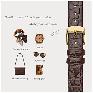 BISONSTRAP Leather Watch Straps, Soft Replacement Bands with Polished Buckle,12mm, Brown with Gold Buckle