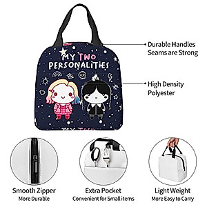 Insulated Lunch Bags for Boys Girls Wed-nesday Enid Waterproof Lunch Tote Bag Teens Adults Large Capacity Zipper Cooler Tote Bag for School/Work/Picnic/Travel