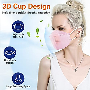 60Pcs KF94 Disposable Face Masks, KF94 Mask, Fish Mouth Type Aldult Safety Four Layer Protective Cup Type mask,Comfortable Breathable,and Protection Rate of 95%, Suitable for all Adults (Pure)
