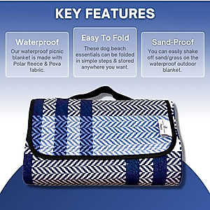 Picnic Blankets w/Stakes - Waterproof Camping Blankets - Foldable Compact Beach Blankets - Travel Picnic Blanket w/Polar Fleece & Peva - Portable Camping Gear - Perfect for Backyard, Park & More