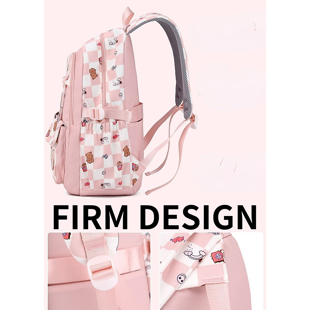 RRRWEI Cute Backpack For School Aesthetic Big Kawaii Backpack For Girls Student Bookbags Preschool Elementary (pink)