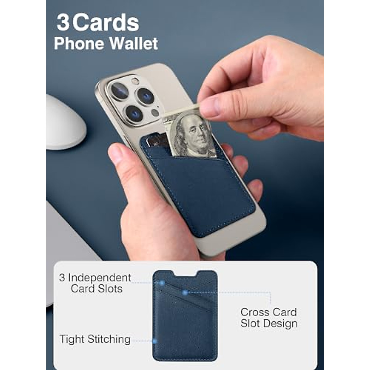 Miroddi 2Pack Phone Wallet Stick on, Adhesive Phone Pocket Leather Cell Phone Card Holder for Phone Case Credit Business ID Cards Pocket Wallets for iPhone Android and Most Smart Phones