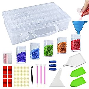 MESTOP 5D Diamond Painting Storage Containers Diamond Art Accessories Beads Storage Box with Funnel Plate 140pcs Label Stickers for Seeds DIY Art Crafts (64 Grids)