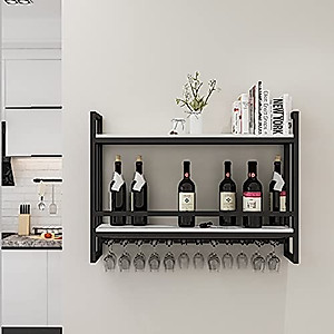 Nordic Iron Wine Rack Wall Hanging Racks,Wall Decoration Metal Wine Bottle Storage Shelf ，Creative Hanging Cup Rack Display Rack with White Wooden Board (Size : 60x20x61cm)