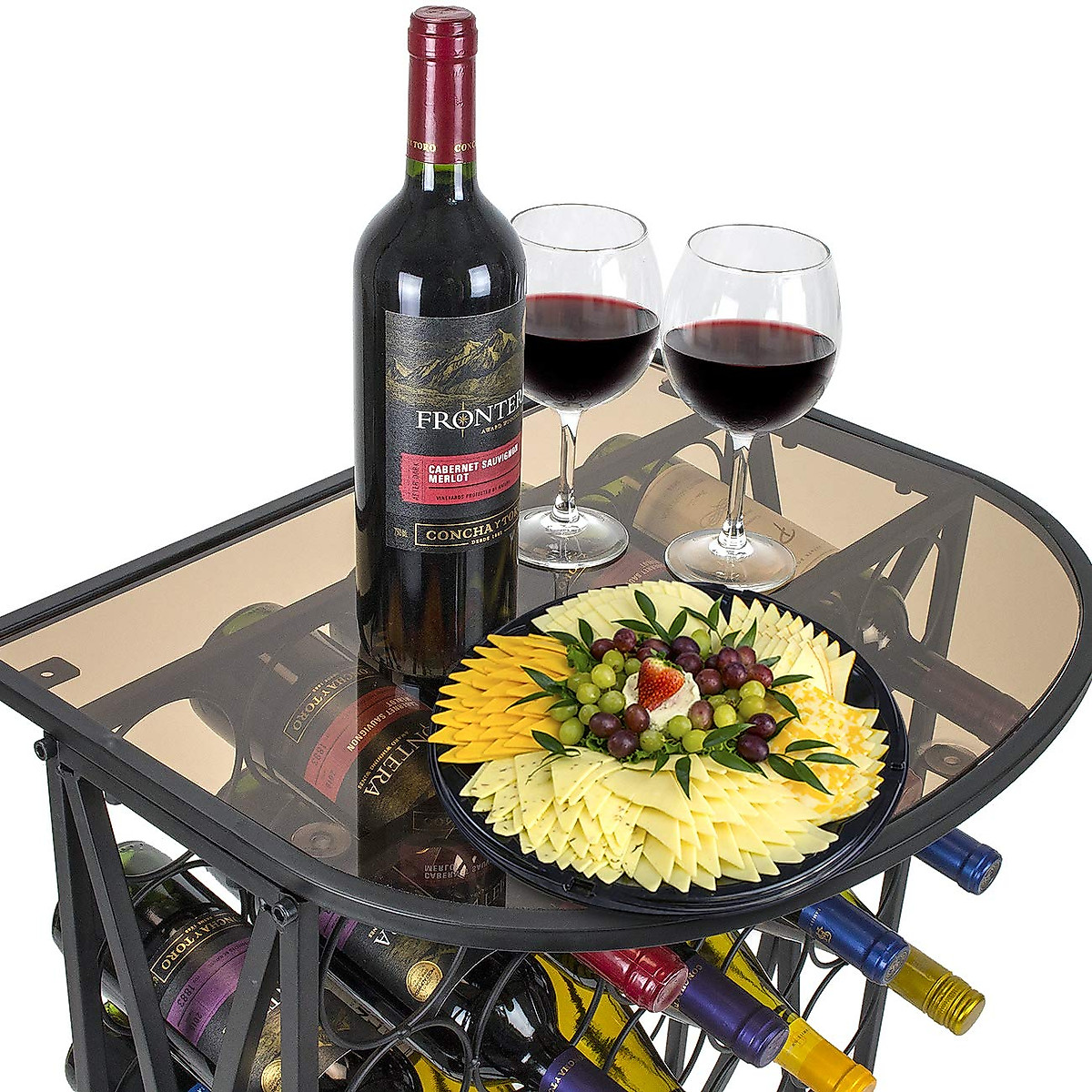 Sorbus Wine Rack Stand Bordeaux Chateau Style with Glass Table - Holds Bottles of Wine - Elegant French Style Wine Rack to Compliment Any Space - Minimal Assembly (Wine Stand - 30 Bottles)