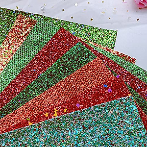 Greatdiy Sparkly Christmas Faux Leather Sheets 8x12 inch Shiny Mixed Red and Green Tinsel Chunky Glitter Fabric for Bows Crafts (Red-Green)