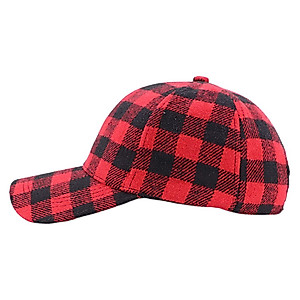Unisex Buffalo-Plaid Baseball-Hat Red-Black-Check Ball-Cap for Women Men (Medium, Red-Black Plaid)