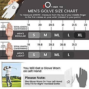 FINGER TEN Men’s Golf Glove Left Hand Rain Grip Pack, Durable Fit for Hot Wet All Weather (White, M/Large)