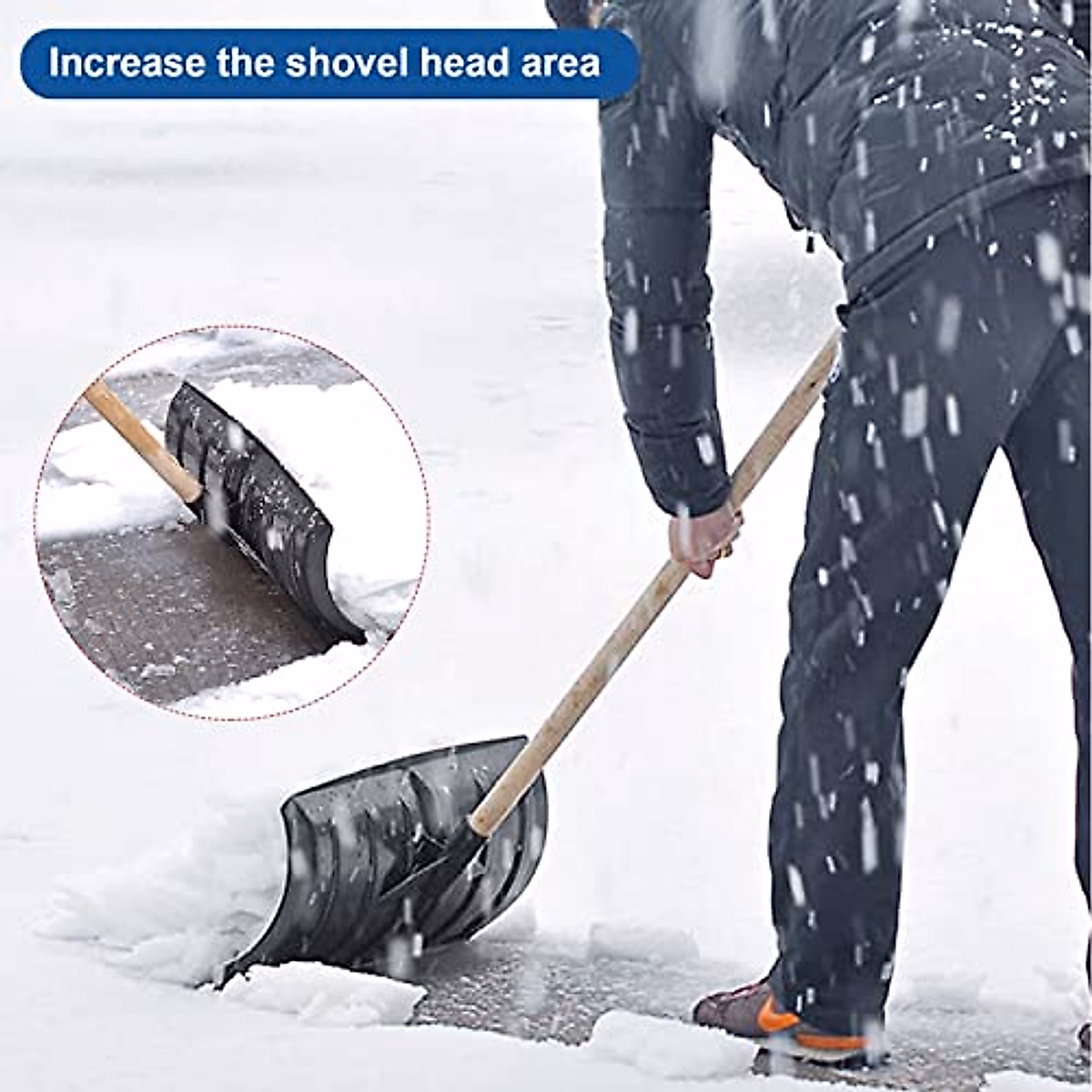 FEBOD Snow Shovel Heavy Duty Large-Capacity,Compact Long Wooden Handled and Plastic Snow Shovel Scraper for Garden Car Driveway and Emergency (Color : A)
