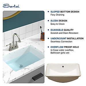 Undermount Bathroom Sink - Sarlai 21 x 14 inch Rectangular Vessel Sink Undermount Modern White Ceramic Rectangle Sink, Vanity Sink Art Basin with Overflow, Interior Bowl Size 18.3"x12.5"x6"