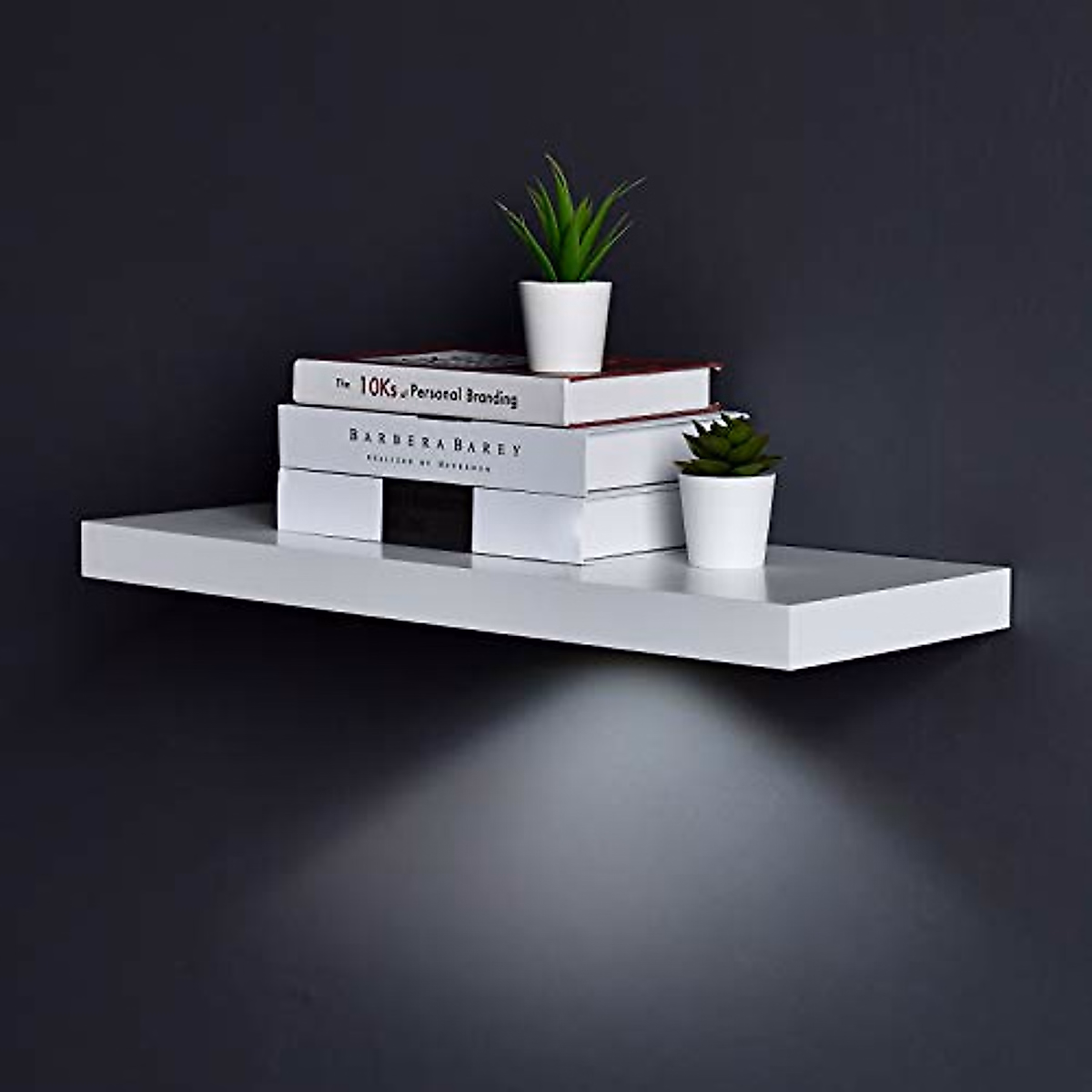 WELLAND White Floating Shelf with Touch-Sensing Battery Powered LED Light,Wall Mounted Display Shelves for Entrance, Living Room, Bedroom, Kitchen and Bathroom (24-INCH, White)