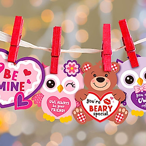 Valentine's Day Crafts Kits DIY Valentine Decorations Hanging Ornaments, Lanyards for Kids Family Entertainment Activities, 4 Styles (24 Sets)