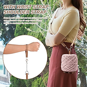 JIANWEI Portable Wrist Yarn Holder, Wrist Yarn Ball Minder Stand with Wristband&2 Finger Crochets, Yarn Minder Yarn Storage Organizer Knitting Supplies Crocheting Gift for Craft Lover(Walnut)