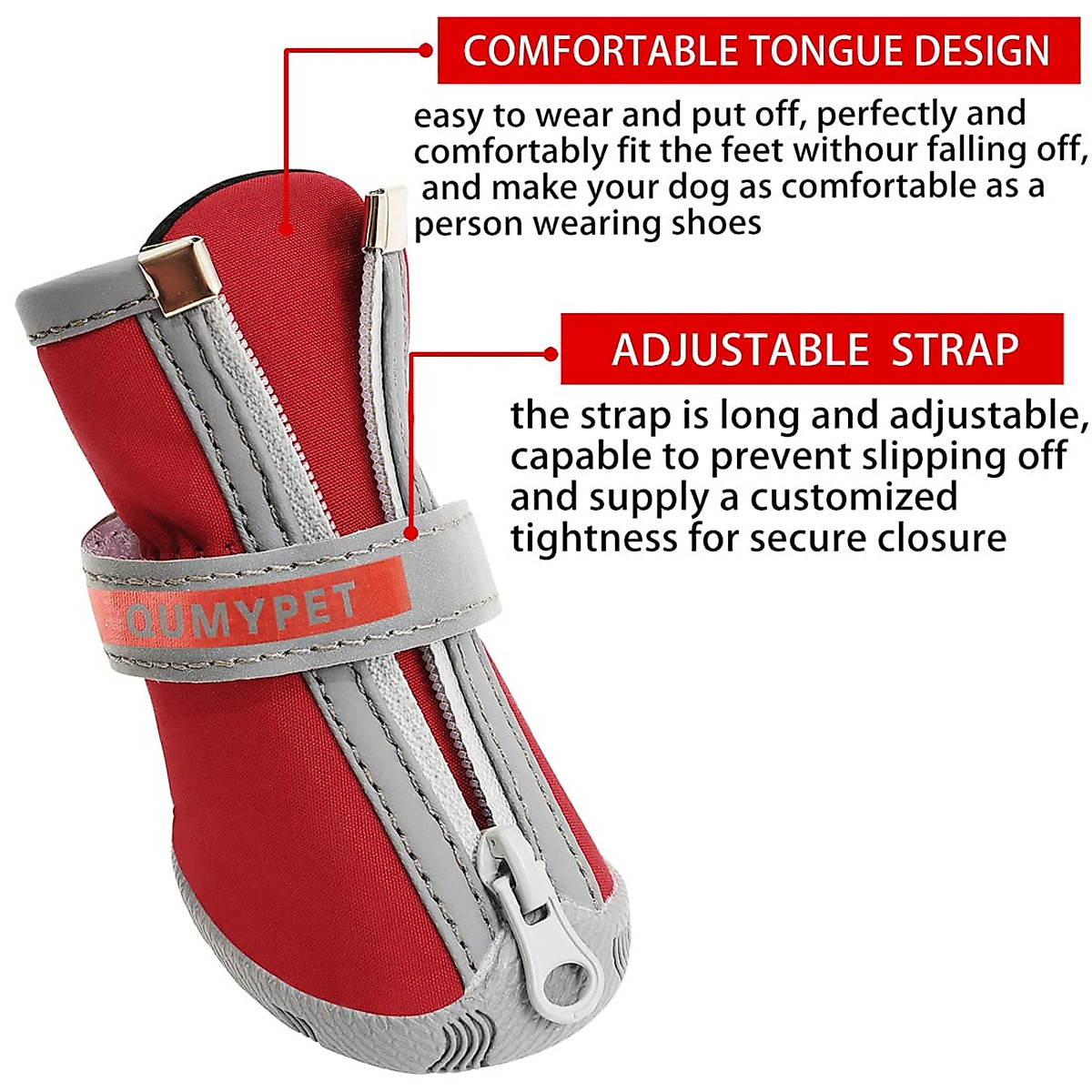 QUMY Dog Shoes for Small Dog, Puppy Dog Boots & Paw Protectors for Winter, Summer Hot Pavement, Waterproof in Rainy Weather, Ourdoor Walking, Indoor Hardfloors Skid-Resistant Soles Size 2 Red