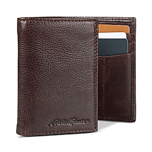 Eddie Bauer Men Signature Trifold Wallet, Leather Logo-Brown, One Size