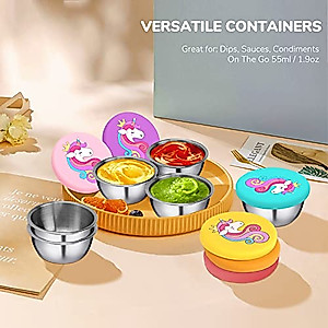 6PCS Kids Condiment Salad Dressing Containers,1.9oz/55ml Reusable Unicorn Small Dip Sauce Ketchup Container Cups with Lids, Kid Toddlers Silicone Mini Bento Lunch Box Accessories for School Lunches