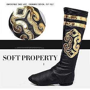 Tianrui Crown Women and Ladies Mongolian Dance Shoes, Antiskid Shoes,Leather Dance Boot (Leather,46) Black