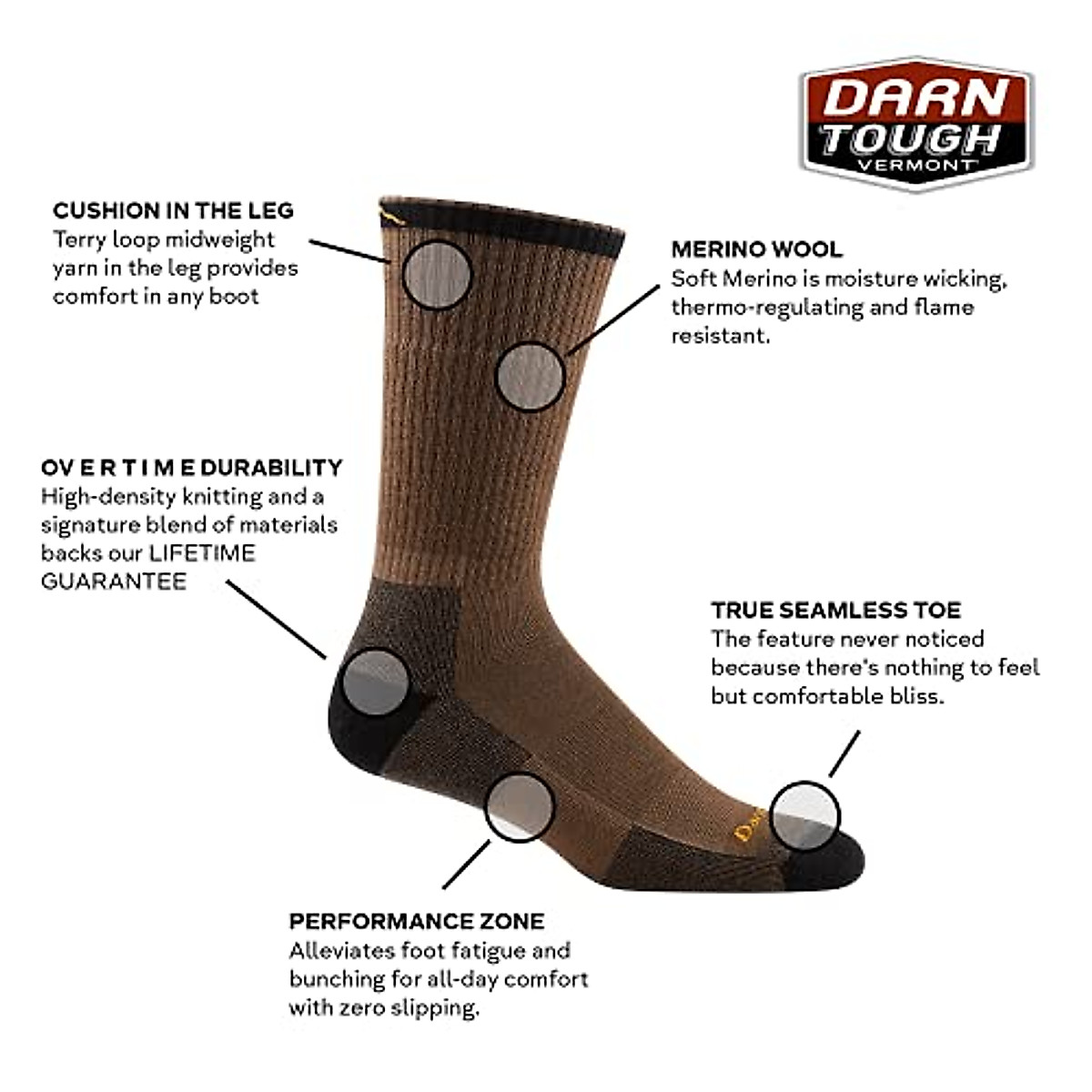 DARN TOUGH (2001) John Henry Boot Midweight with Cushion Men's Sock - (Timber, X-Large)