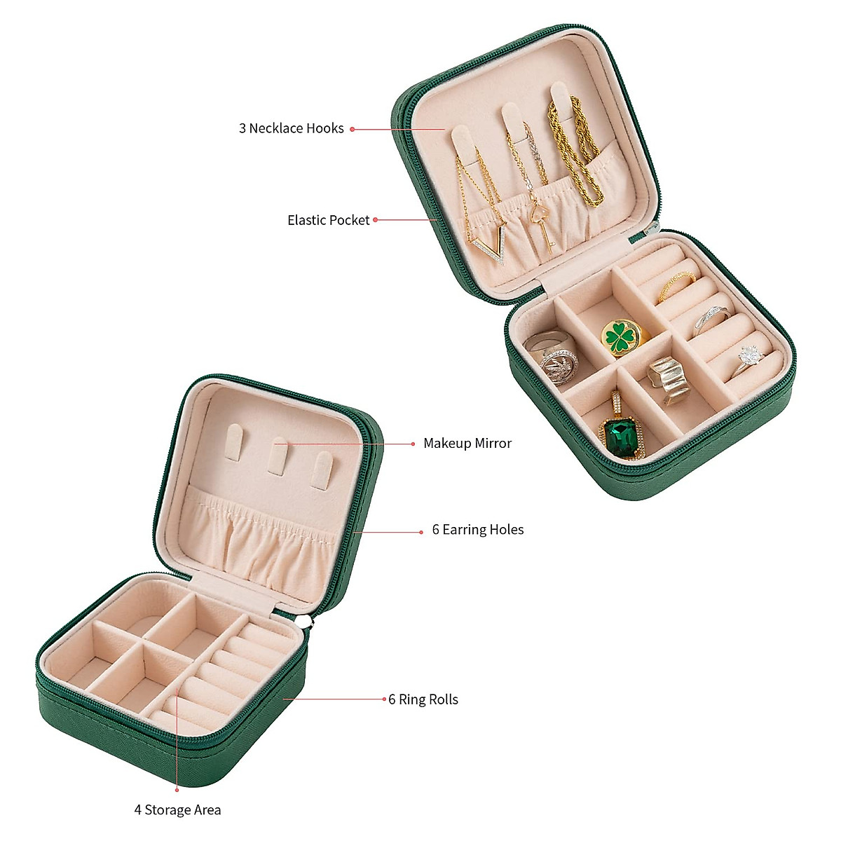 KElofoN Travel jewelry Organizer Travel jewelry case Travel Jewelry box Small Jewelry Organizer Box for Girls Women（green）