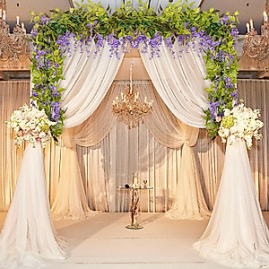 4Pcs 6.6Feet/Piece Artificial Flowers Silk Wisteria Garland Artificial Wisteria Vine Rattan Silk Hanging Flower for Home Garden Outdoor Ceremony Wedding Arch Floral Decor (Purple, 4Pcs 6.6Ft/Piece)