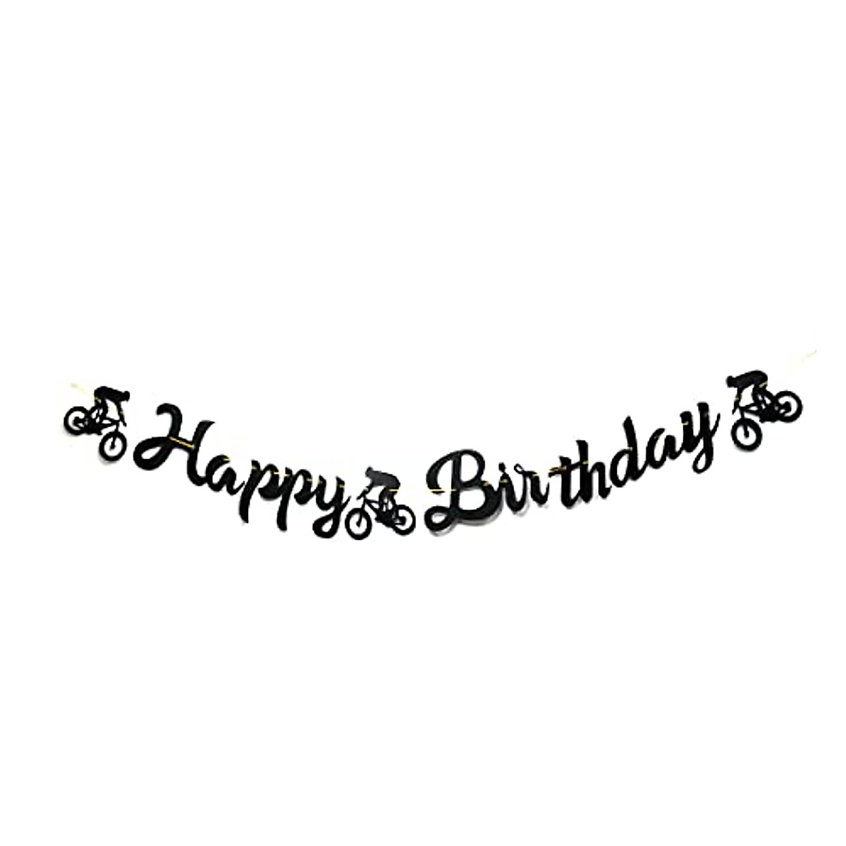 Paity Black Bicycle Happy Birthday Banner Bike Sports Theme Garland for Boy Baby Shower Party Decors Sport Charms Bachelorette Pre-strung (Black)