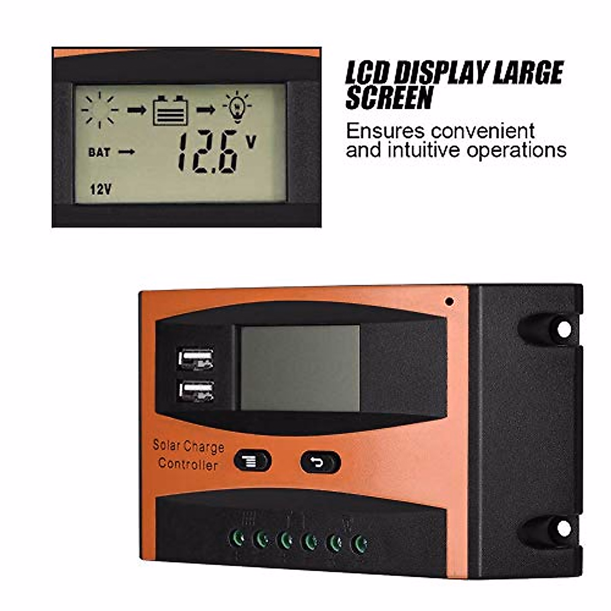 Solar Panel Controller, 30A 50V LCD Smart PWM Solar Panel Charge Controller with Dual USB IP32 Waterproof Solar Controller for Solar Green Light, Solar Light Billboards, etc.(30A)