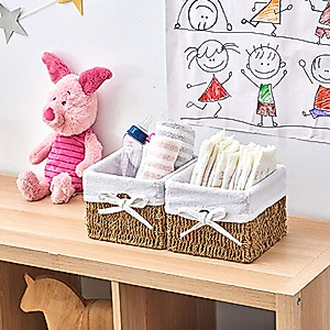 EZOWare Set of 7 Natural Woven Seagrass Wicker Storage Nest Baskets Shelf Organizer Container Bins with Liner - Brown