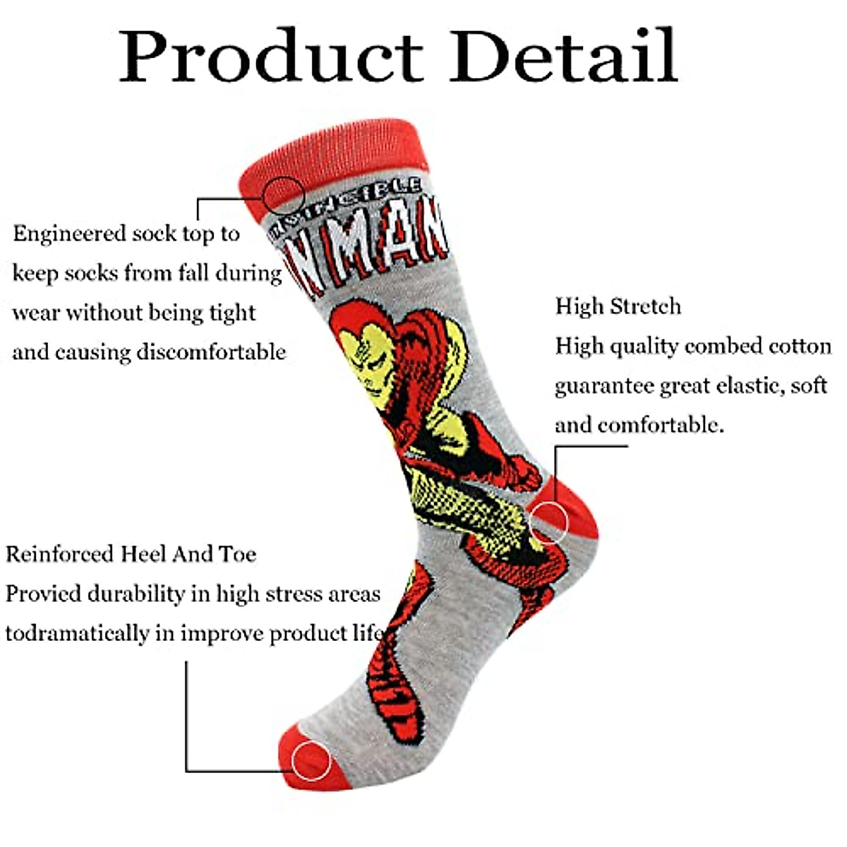 PoiLee Mens Novelty Crew Socks 5 Pack Funny Crazy Cool Superhero Patterned Character Dress Socks, Size 10-13