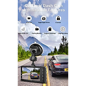 Penemay Dual Dash Cam Front and Rear Camera 1080p Front Camera, Dash Camera for Cars Waterproof Rear Camera, Car Camera Included 32GB Card, Dashboard Camera with Super Night Vision, Parking Monitor
