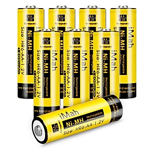 iMah HR6 AA rechargeable batteries Ni-MH 1.2V 1800mAh for Flashlight Remote Control Car Toys Clock, also Compatible with Panasonic BK-3MCCA8BA BK-3HCCA8BA BK-3MCCA4BA BK-3HCCE4BE, 8-Pack