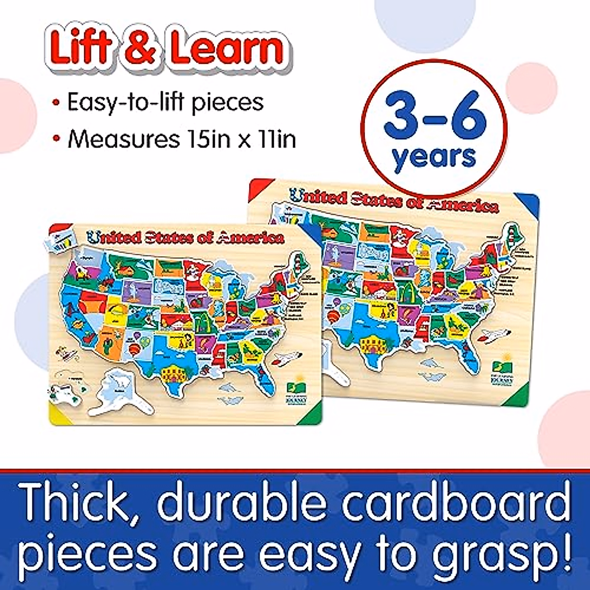 The Learning Journey Lift & Learn Puzzle - USA Map Puzzle for Kids - Preschool Toys & Gifts for Boys & Girls Ages 3 and Up - United States Puzzle for Kids - Award Winning Toys