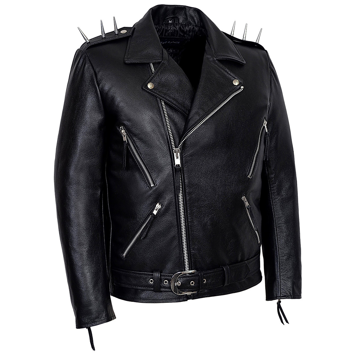 Black Metal Spikes Brando Jacket Men Motorcycle Cowhide Leather Jacket Genuine Leather Jacket