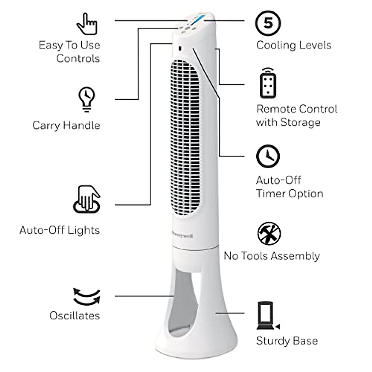 Honeywell QuietSet Tower Fan 5 Speed - White