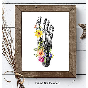 Human Foot Anatomy Medical Wall Art for Doctor Office, Podiatrist, Orthopedic Medical Clinic, Podiatry Dr - Gothic Decor - Boho Floral Vintage Shabby Chic Skeleton - Gift for Women, Nurse, RN, CNA
