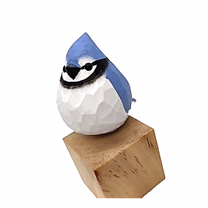 TALKLEK Hand Carved Wooden Bird Figurines, Creative Small Bird Statue for Home Decor, Bird Gifts for Bird Lovers (Blue Jay)