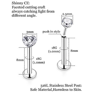 Pnsgisr Flat Back Stud Earrings 20g Straight Push In Threadless Nose Rings Hypoallergenic Surgical Steel 18g 18 Gauge Nap Flatback Cartilage Forward Helix Tragus Conch Piercing Jewelry for Women Men