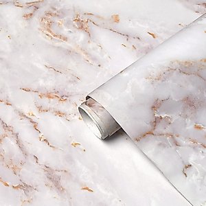 Marble Contact Paper for Countertops Marble Wall Paper Matte Peel and Stick Wallpaper Removable Self Adhesive Granite Vinyl Film Waterproof Roll 15.7”×79” Thick, Easy to Clean & Install White/Gold