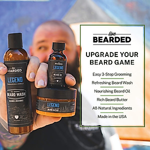 Live Bearded 3-Step Beard Grooming Kit - 1880 - Beard Wash, Beard Oil and Beard Butter - All-Natural Ingredients with Shea Butter, Jojoba Oil and More - Beard Growth Support - Made in the USA