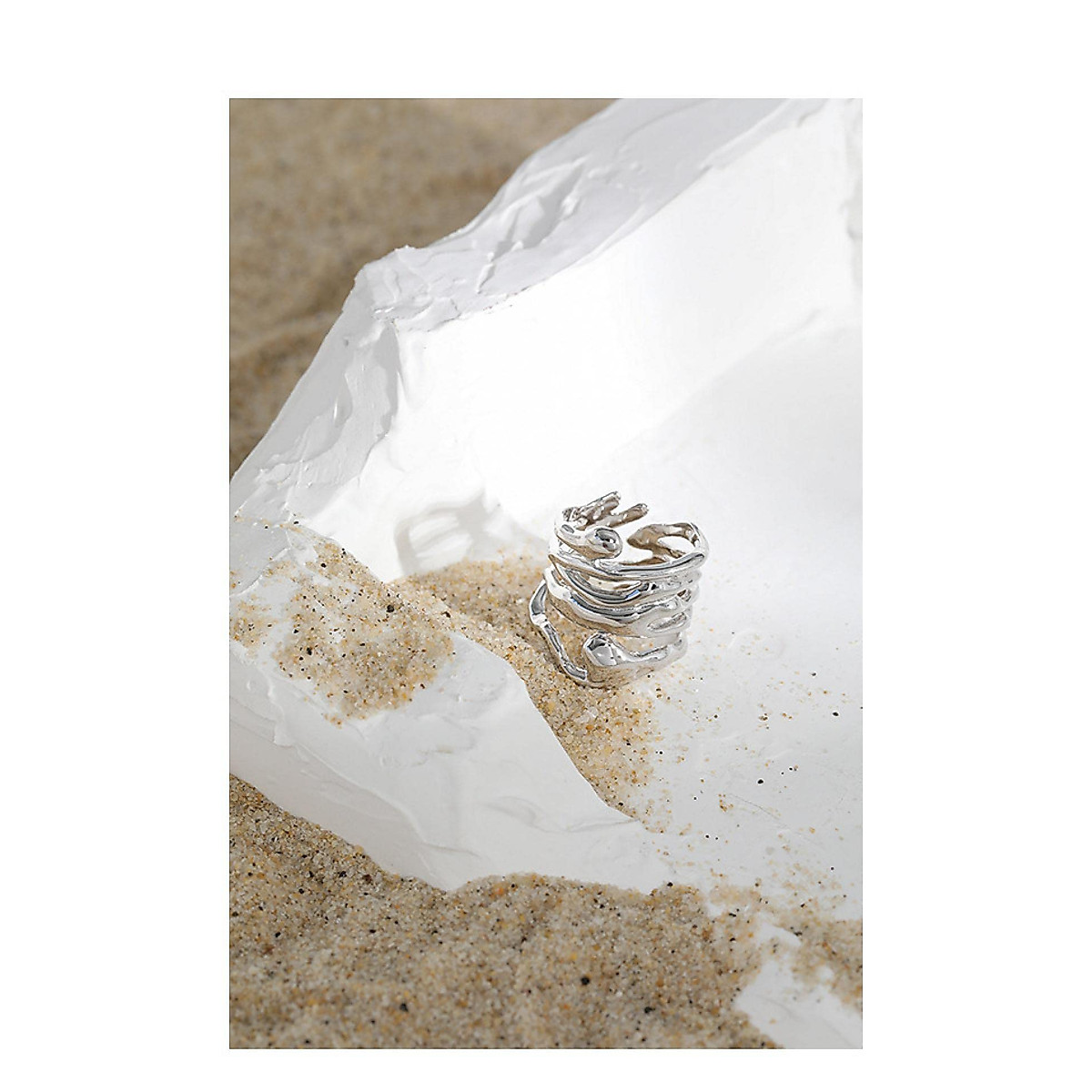 925 Women'S Open Ring, Multi-Layer Wrap Wide Face Ring Silver