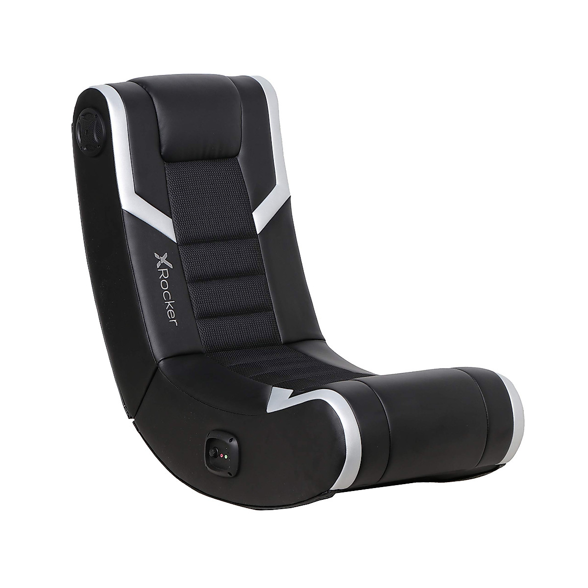 X Rocker Eclipse Video Gaming Floor Chair, Headrest Mounted Speakers, 2.0 Bluetooth, Wireless, 5110301, 31" x 27.5" x 16.5", Black and Silver