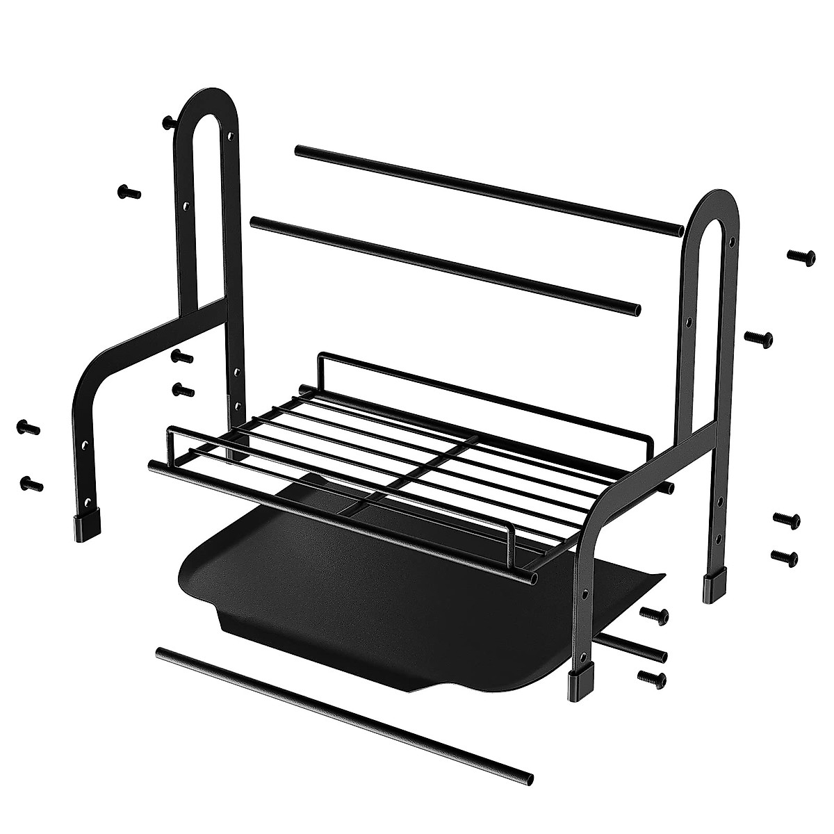 KINGBERWI Sponge Holder Kitchen Sink Caddy Organizer, Sponge Dish Soap Holder with Auto Drain Tray, Kitchen Countertop Organizer for Sponges Brush and Cleaning Towel, Black