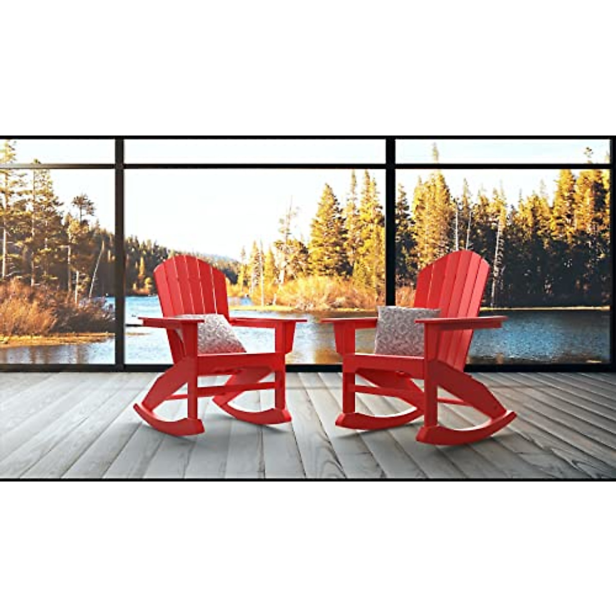 RESINTEAK Pacific Adirondack Rocking Chair, All Weather Resistant, Ergonomic Design and Comfort, 20 Inch Wide Seat, up to 350 lb Big and Tall Porch Rockers for Backyards, Firepit, Deck (Red)