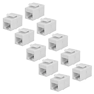 TENINYU 10-Pack CAT6 RJ45 Keystone Jack Female Coupler Insert Snap-in Connector Socket Adapter Port for Wall Plate Outlet Panel - White
