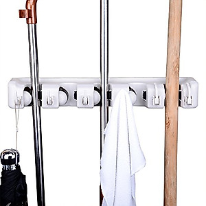 Home Basics MB01905 Mop and Broom Hanging Organizer with Six Hooks [Misc.]