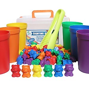 Legato Counting/Sorting Bears; 60 Rainbow Colored Bears, 6 Stacking Cups, Kids Tweezers, Storage Container, and Activity eBook. Quality Educational Toy, Good for STEM and Montessori Programs.