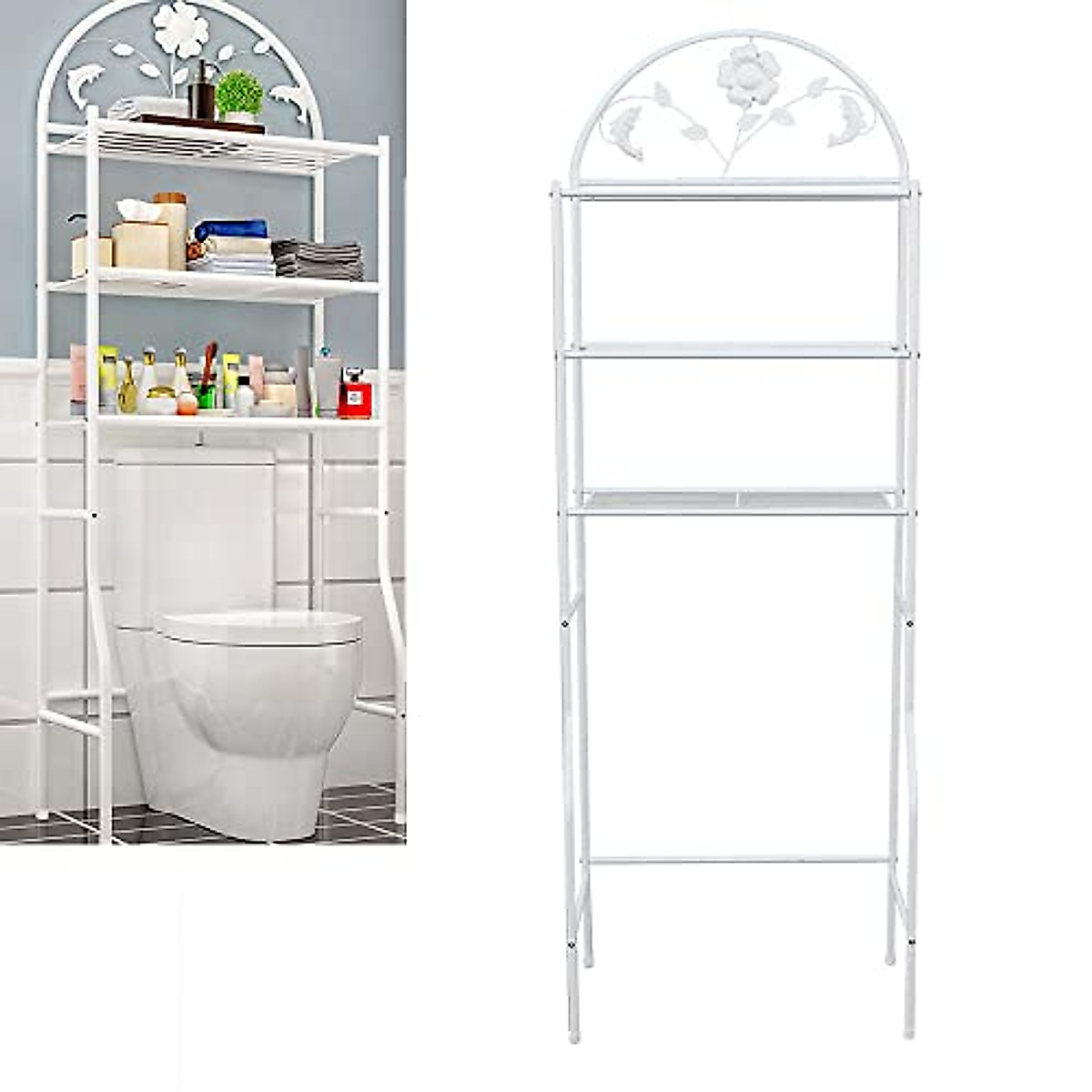 Xuthusman Over The Toilet Storage Rack 3 Tier Space Saver Rack Metal Bathroom Shelf Organizer White 70.9 * 24.4 * 12.6in (White)