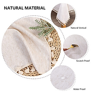 MYSKY HOME Table Cloth 60x84 in Rectangle Table, Heavy Duty Cotton Tassel Linen Look Waterproof Tablecloths Farmhouse Tablecloth, Wrinkle Free Table Cover with Beige Tassels for Kitchen Dining, Party